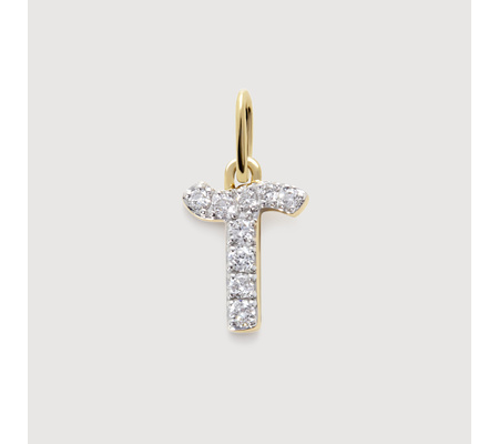 Lab Grown Diamond Initial T Pendant Charm in 14k Solid Gold and Lab ...