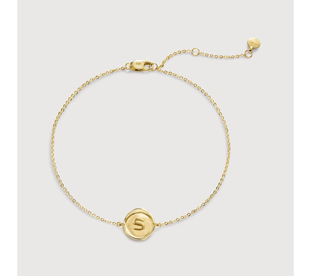 Mini Initial Stamp S Chain Bracelet in 14k Solid Gold - Gold ...
