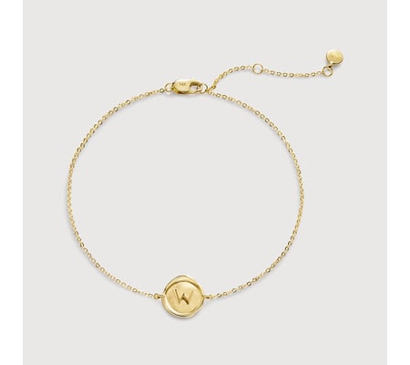 Mini Initial Stamp W Chain Bracelet in 14k Solid Gold - Gold ...