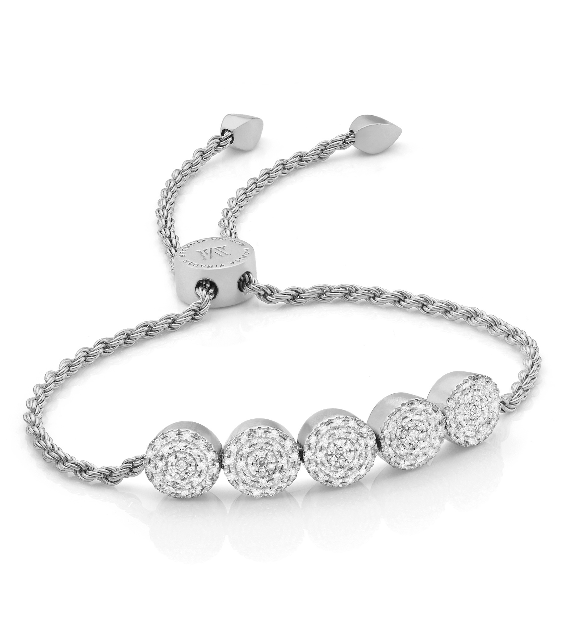 Linear Pave Bead Diamond Chain Bracelet in Sterling Silver and Diamond ...