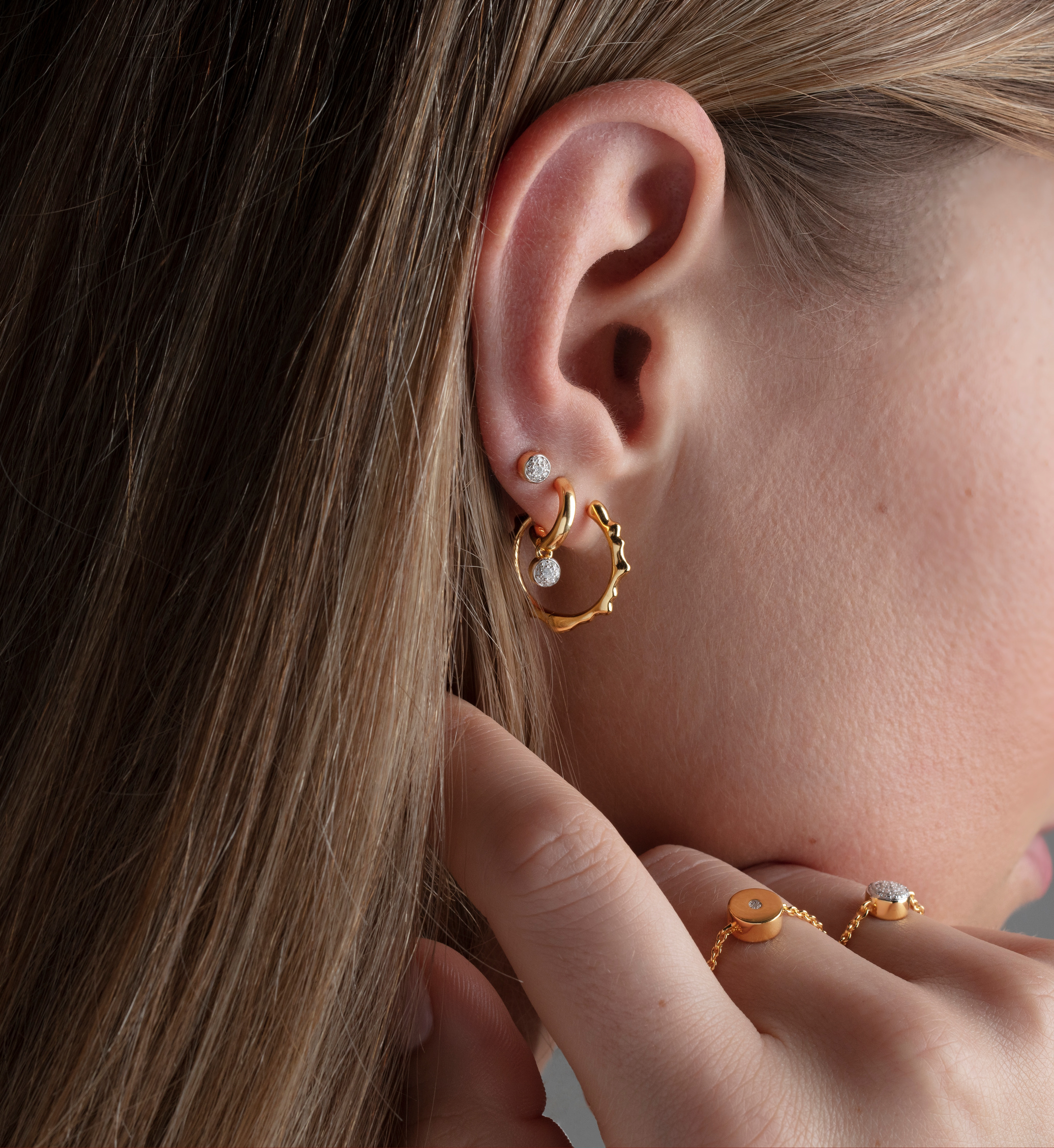 Fiji Tiny Button Diamond Mini Huggie Earrings - Diamond in 18k Gold ...