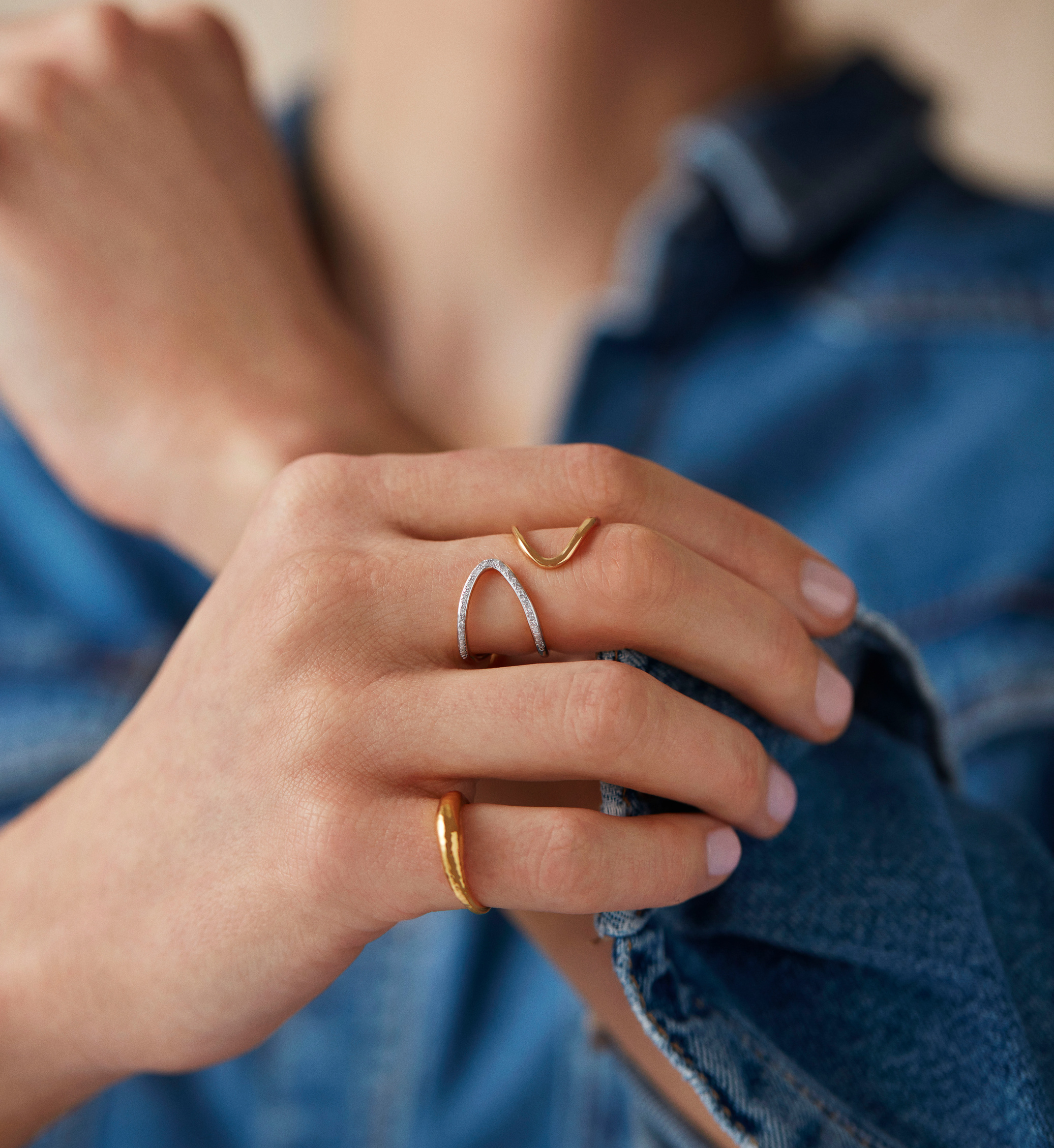 Riva Open Wrap Ring in 18ct Gold Vermeil on Sterling Silver and Diamond ...