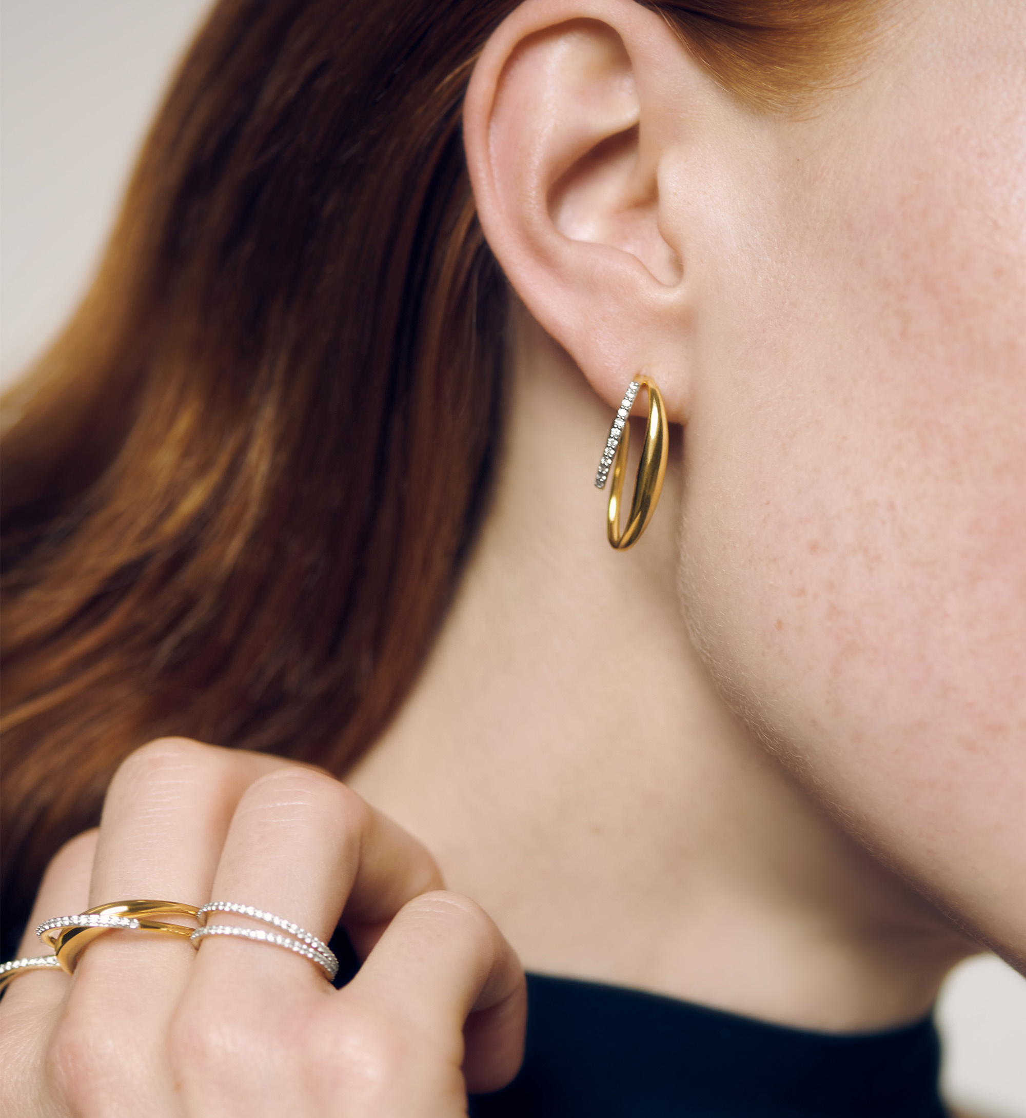 Nura Wrap Diamond Medium Hoop Earrings in 18k Gold Vermeil on Sterling Silver and Lab Grown ...