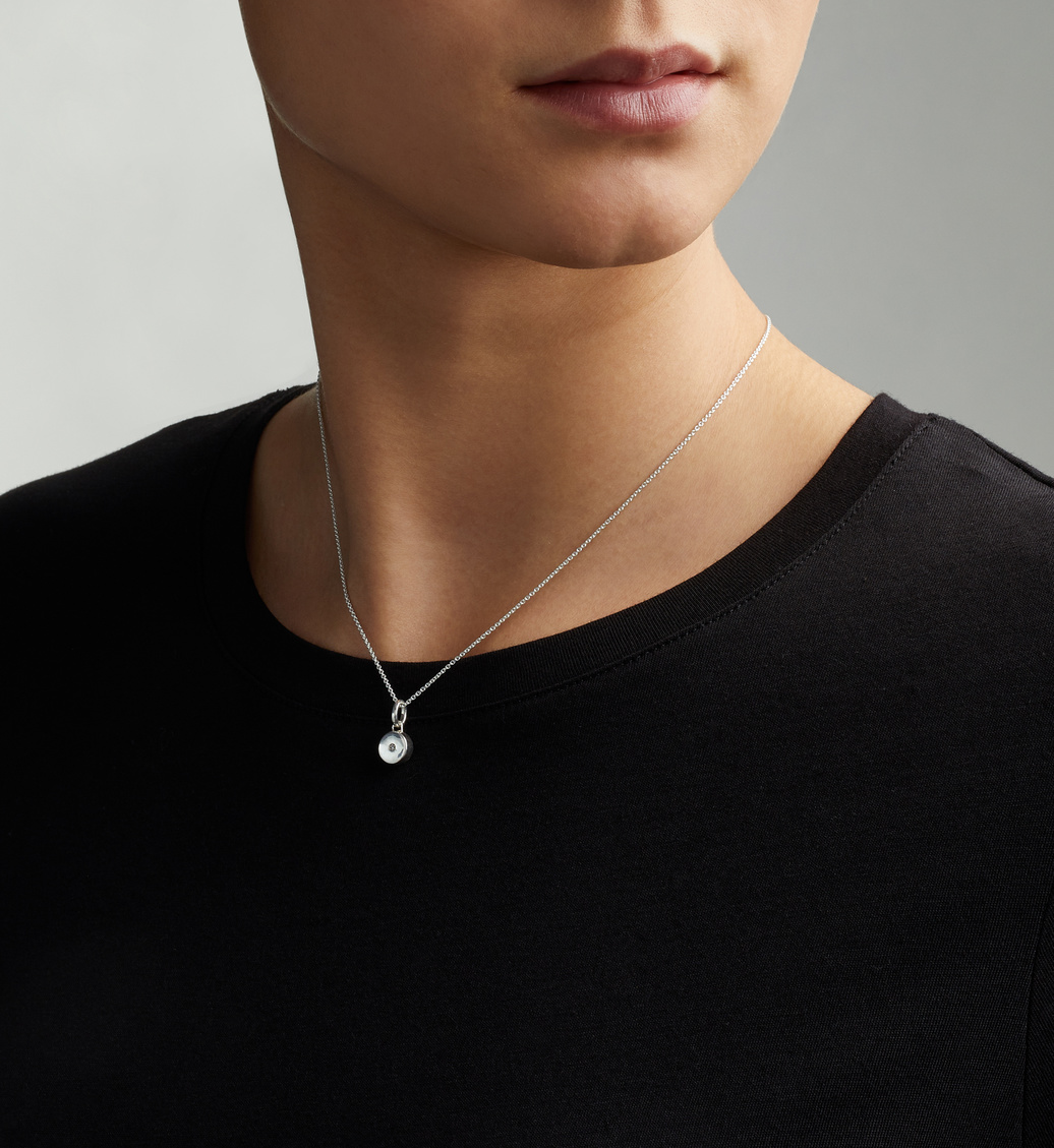 Linear Solo Diamond Pendant Charm in Sterling Silver and Diamond ...