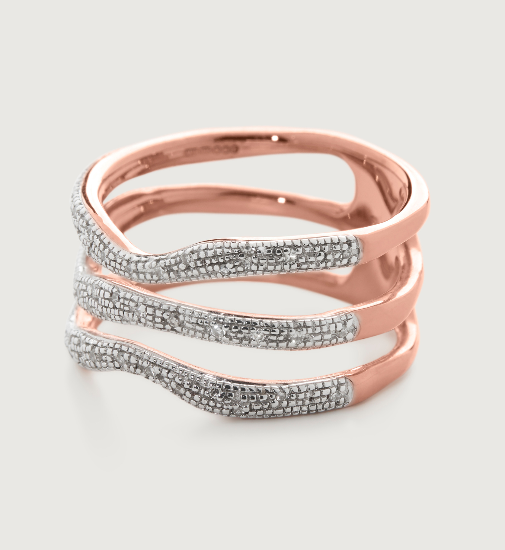 Riva Diamond Wave Triple Ring in 18k Rose Gold Vermeil On Sterling ...