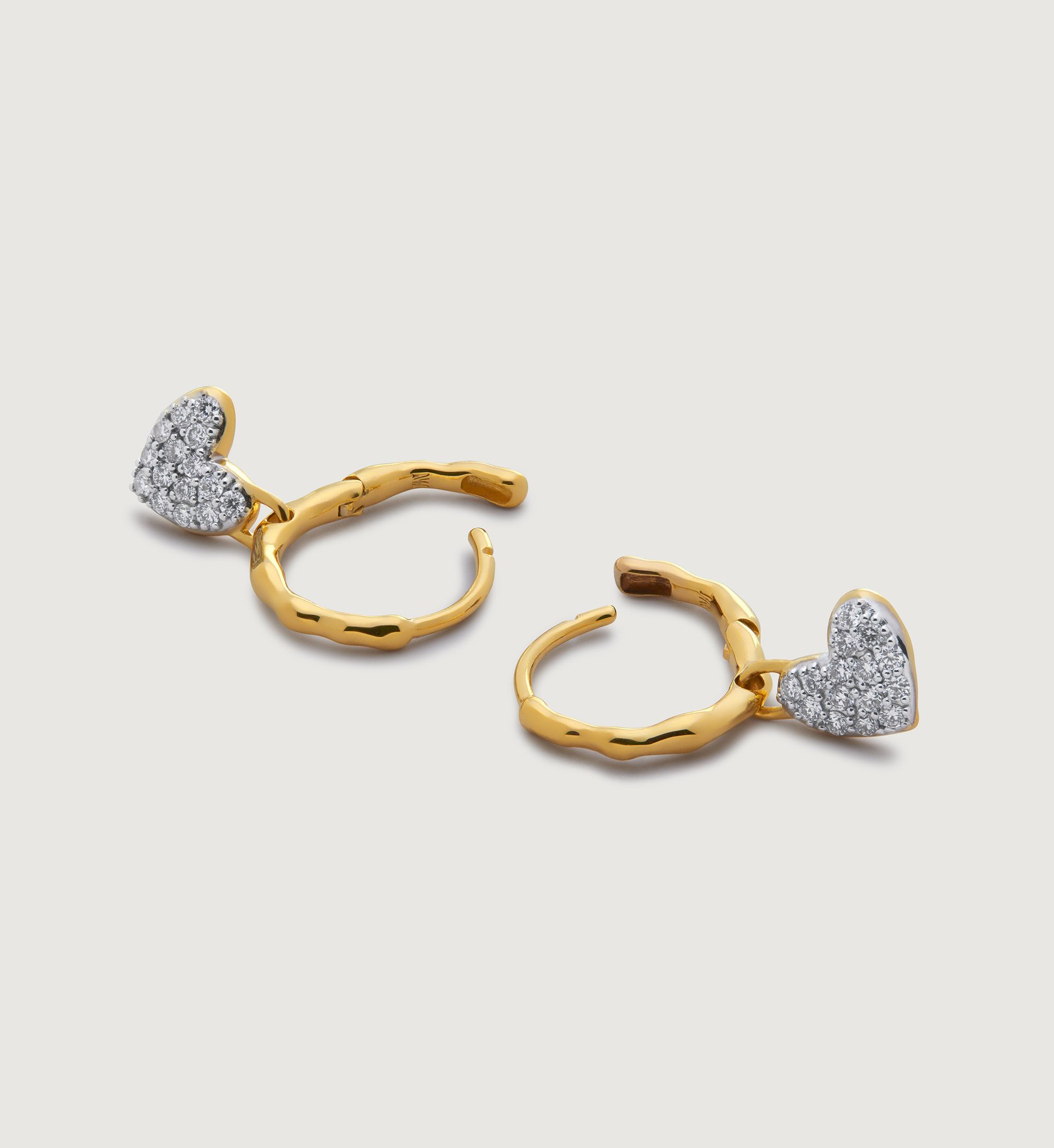 Heart Diamond Huggie Earrings in 18k Gold Vermeil on Sterling Silver ...