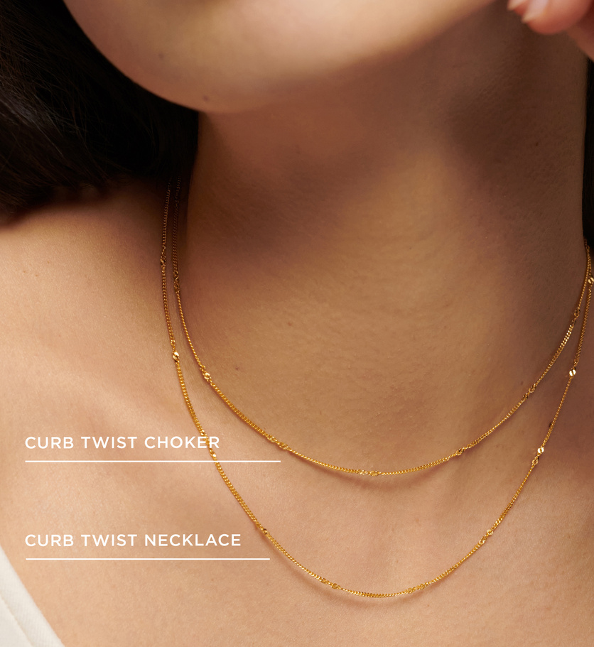 Curb Twist Choker Necklace Adjustable 35-41cm/14-16' in 18k Gold Vermeil on Sterling Silver ...
