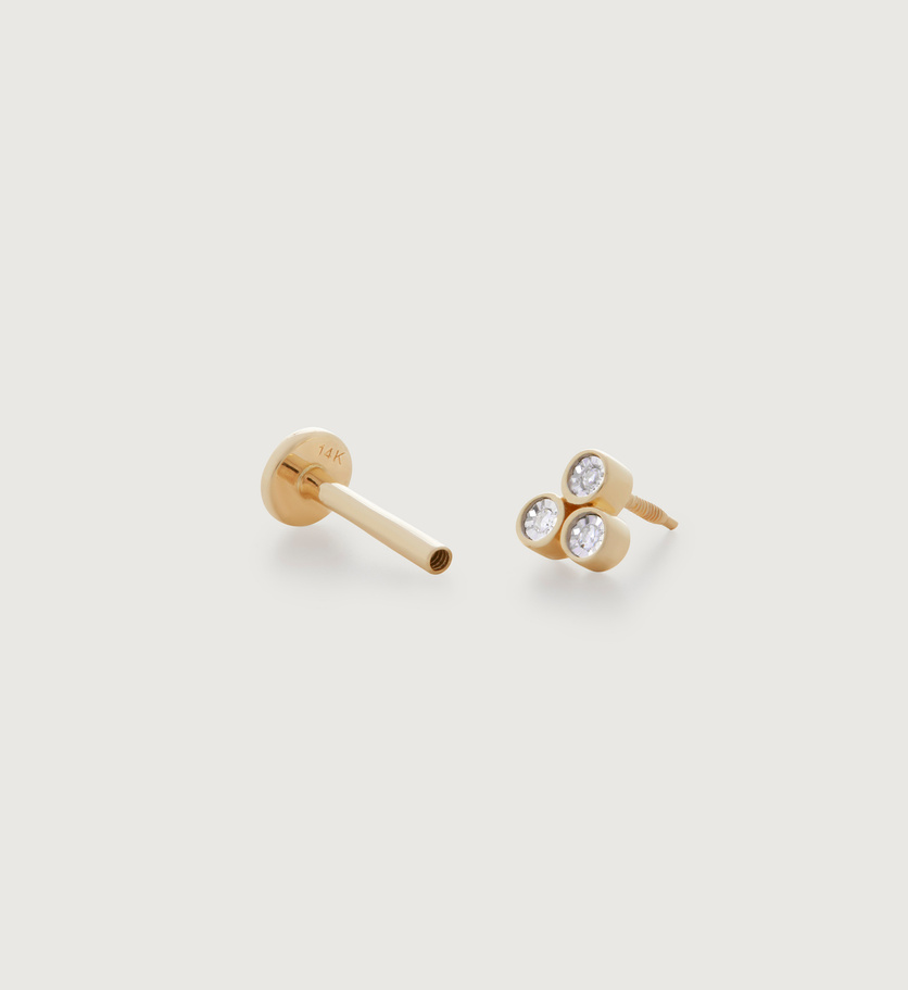 Diamond Cluster Single Labret Piercing Earring in 14k Solid Gold and ...