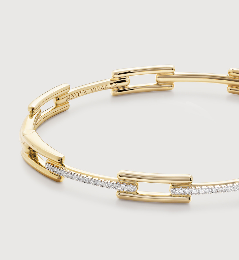 Lab Grown Diamond Signature Link Skinny Bangle in 14k Solid Gold and ...