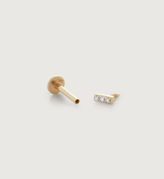 Linear Diamond Bar Single Labret Piercing Earring in 14k Solid Gold and ...