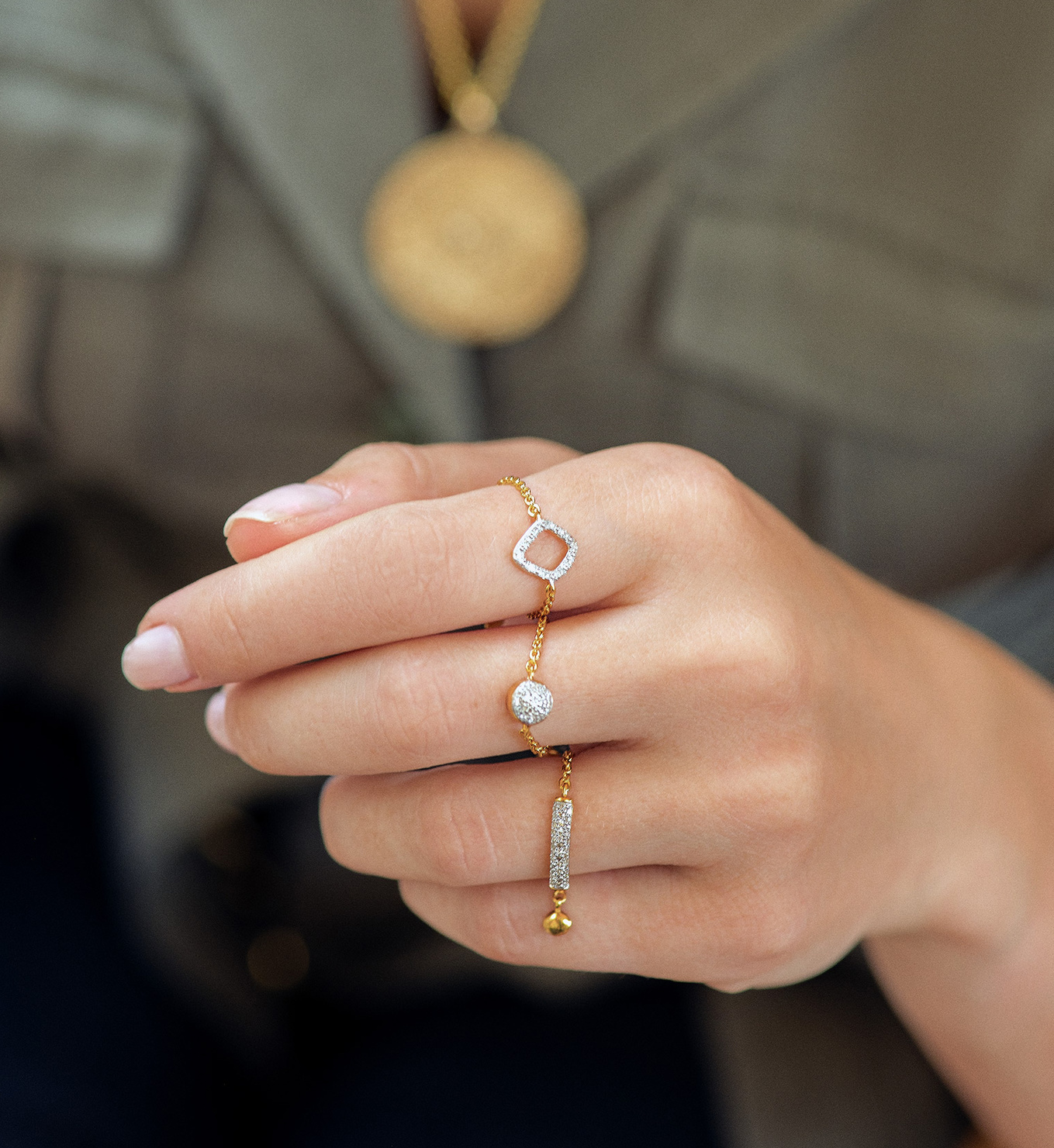 Fiji Bar Adjustable Friendship Diamond Ring in 18k Rose Gold Vermeil On ...