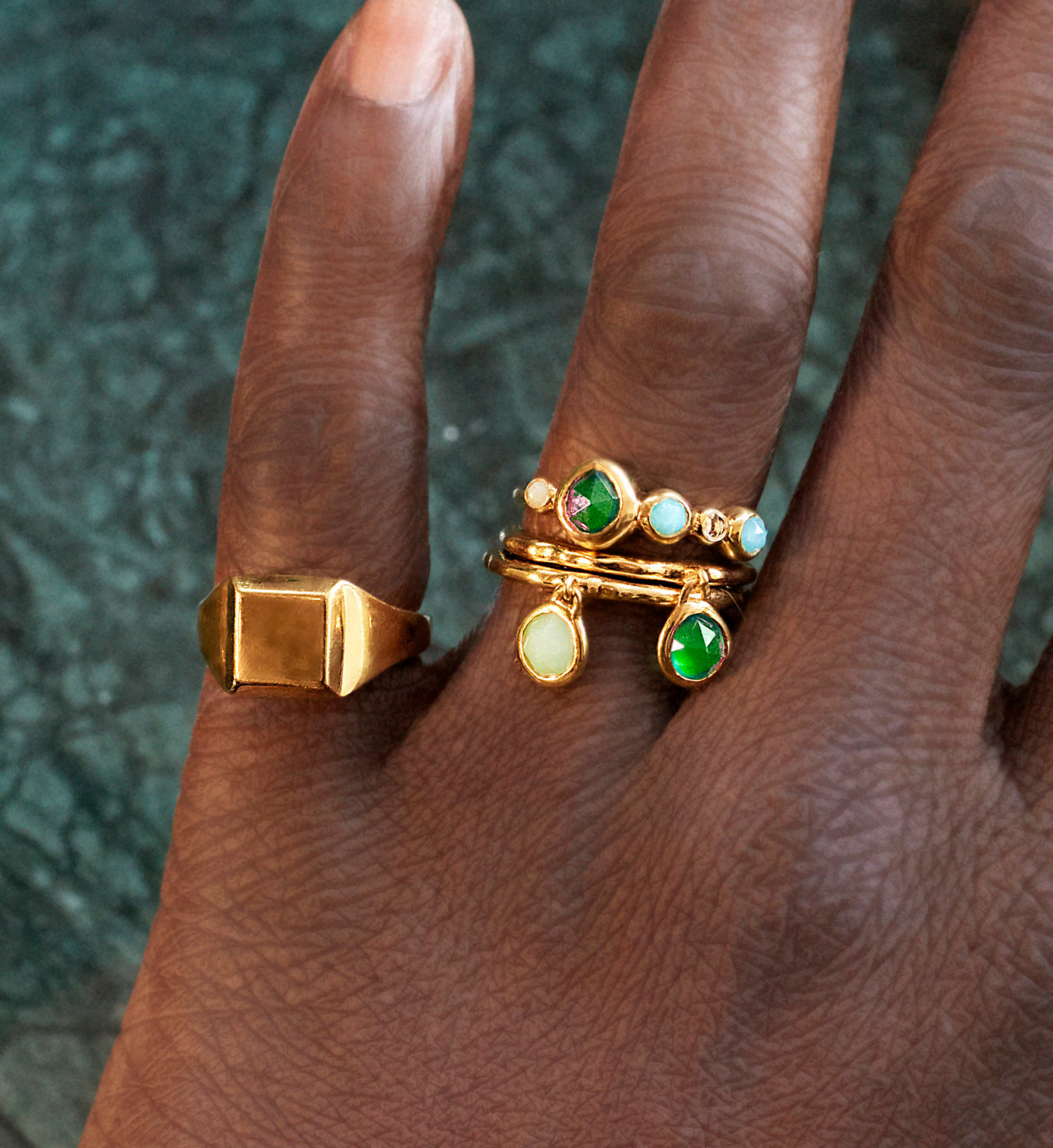 Siren Charm Ring in 18ct Gold Vermeil on Sterling Silver and Green Onyx ...