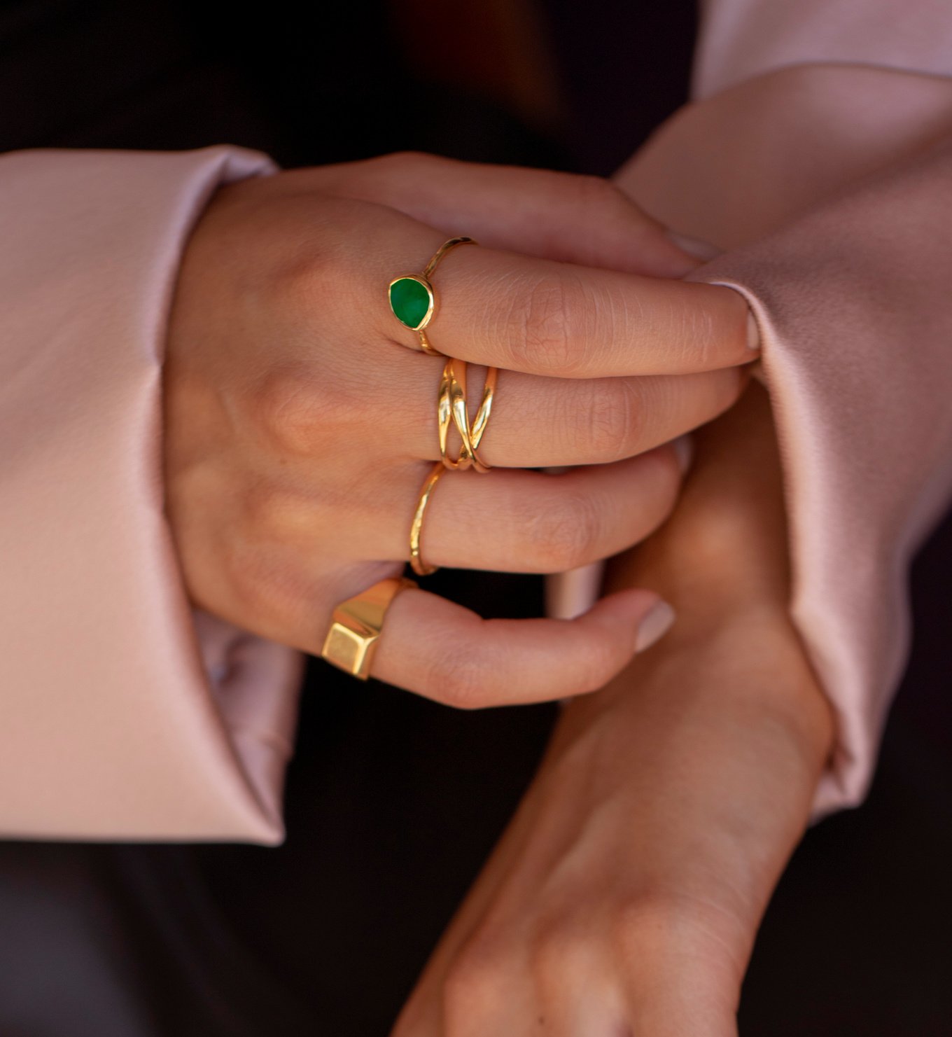 Siren Stacking Ring in 18ct Gold Vermeil on Sterling Silver and Green ...