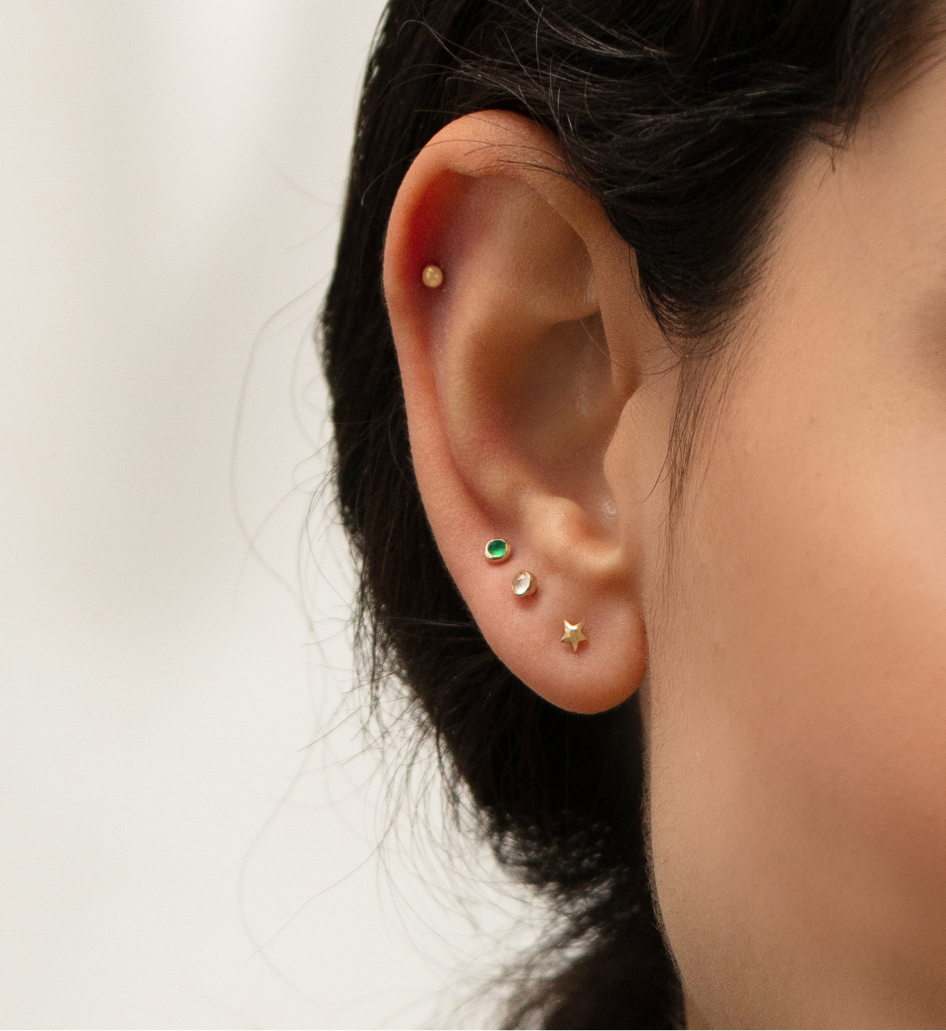 Mini Gem Single Labret Piercing Earring in 14k Solid Gold and Rock ...