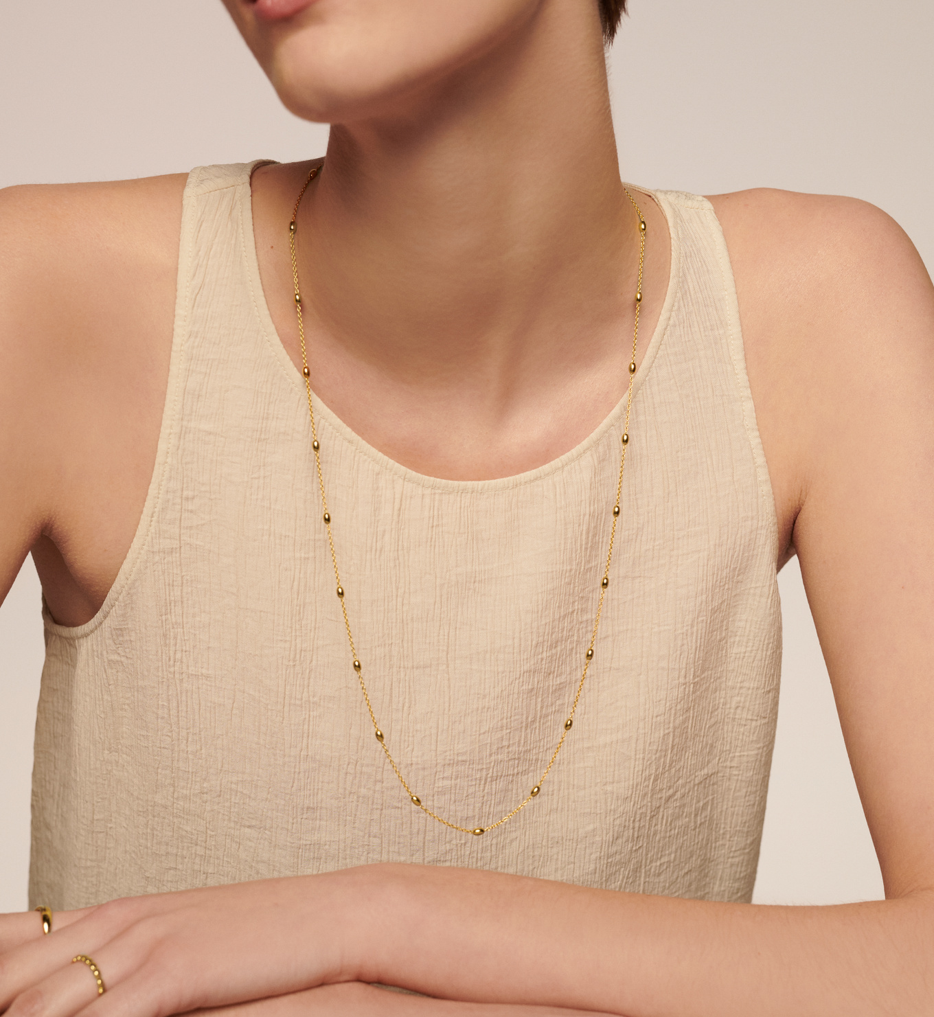 Orbit Fine Oval Station Chain Necklace Adjustable 71-76cm/28-30' in 18k ...