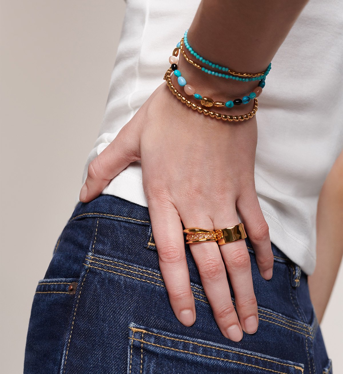 Rio Multi Gemstone Beaded Bracelet in 18k Gold Vermeil on Sterling Silver and Turquoise ...