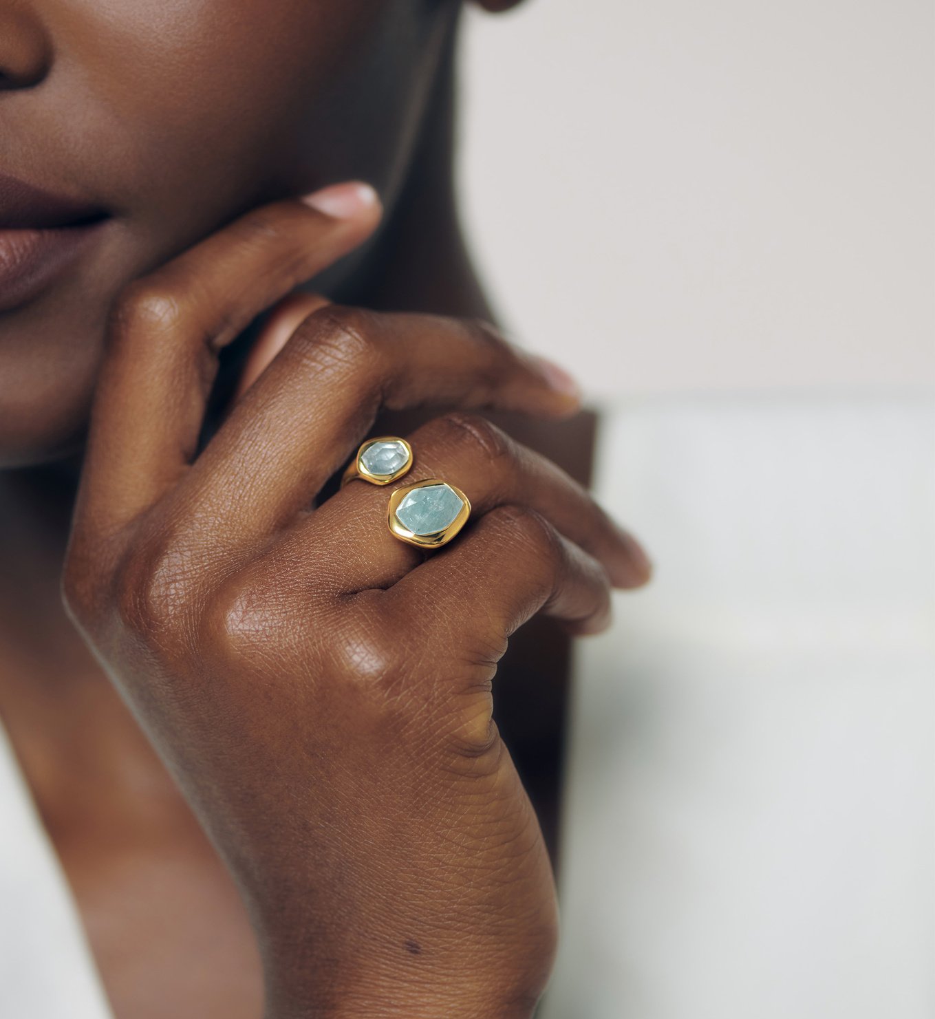 Odyssey Open Ring in 18ct Gold Vermeil on Sterling Silver and Aquamarine | Jewellery by Monica ...