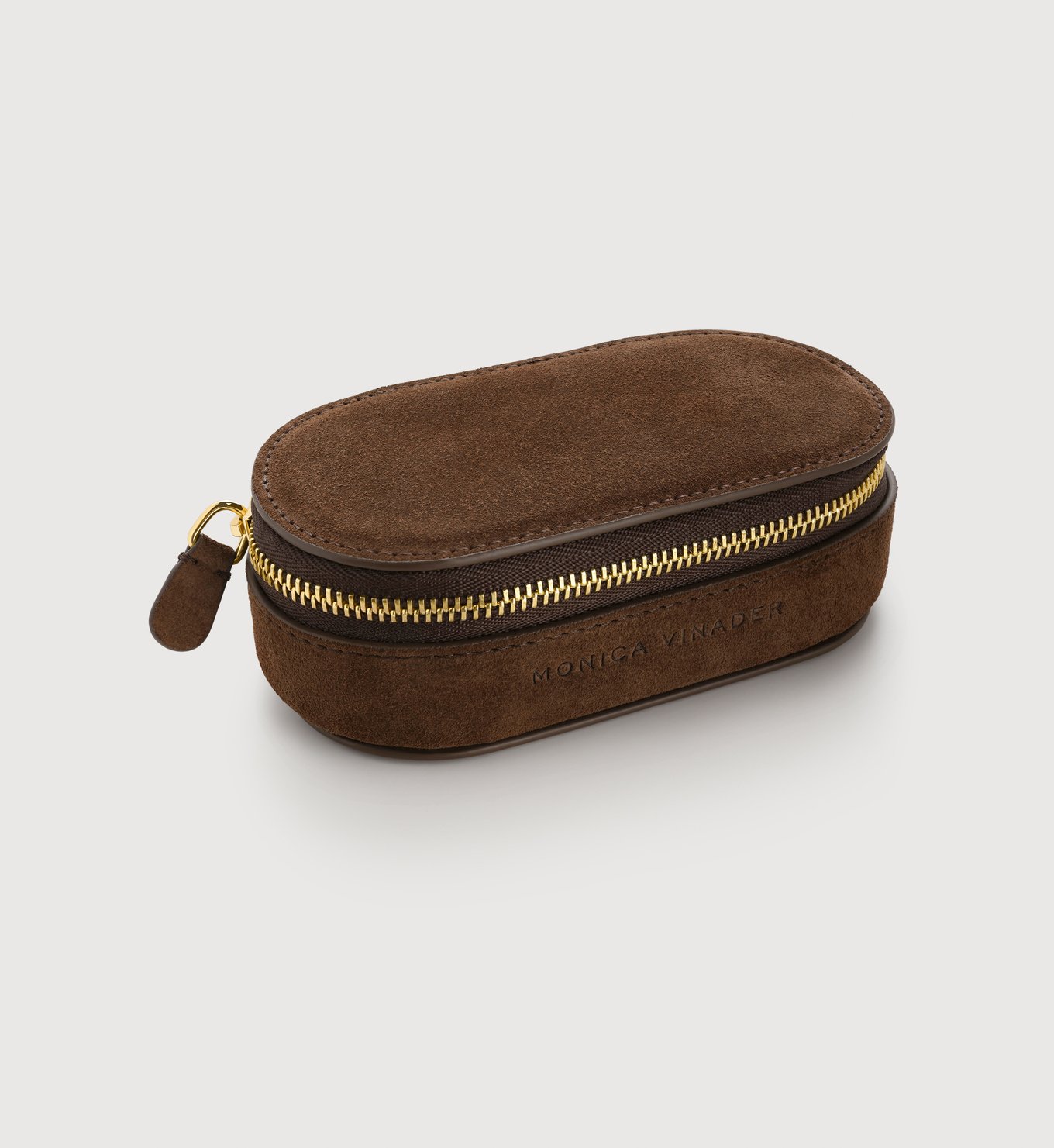 Suede Mini Oval Jewellery Box in Leather - Chocolate | Jewellery by ...