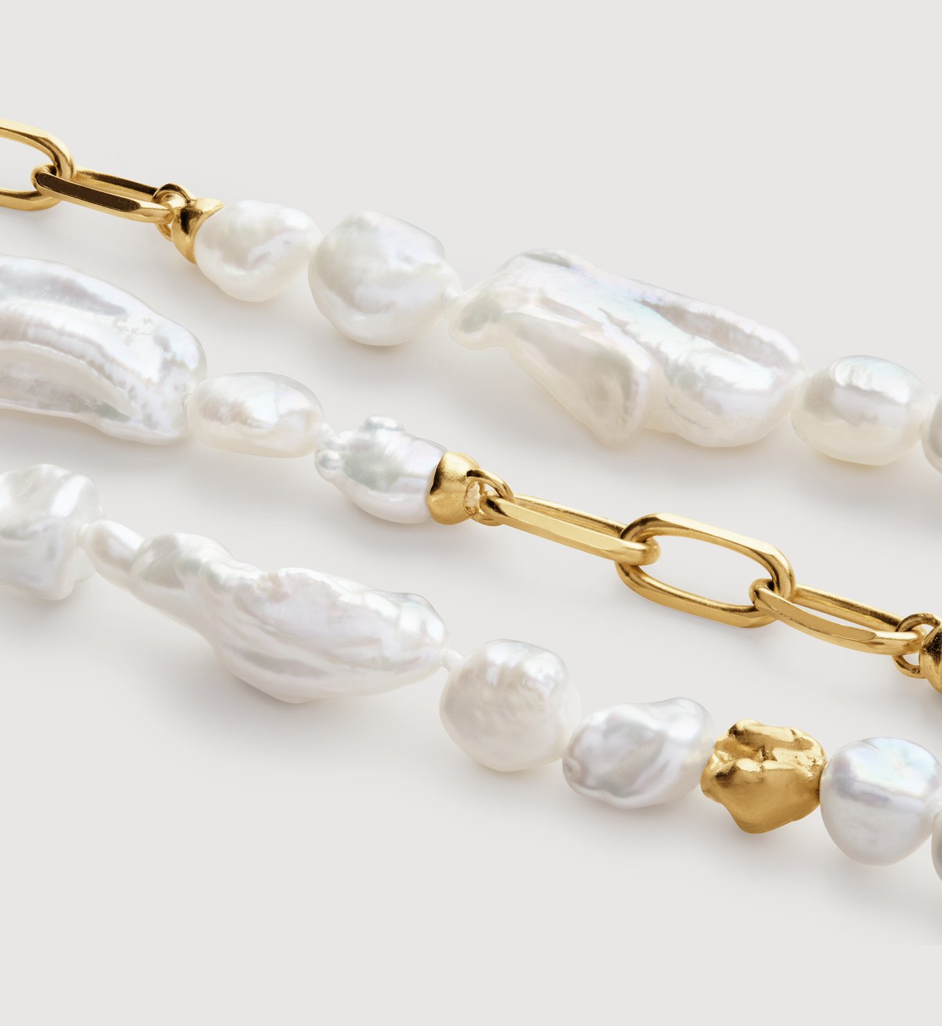 Amy Powney Keshi Pearl Asymmetric T-Bar Chain Necklace 46cm/18' in 18k Gold Vermeil on Sterling ...