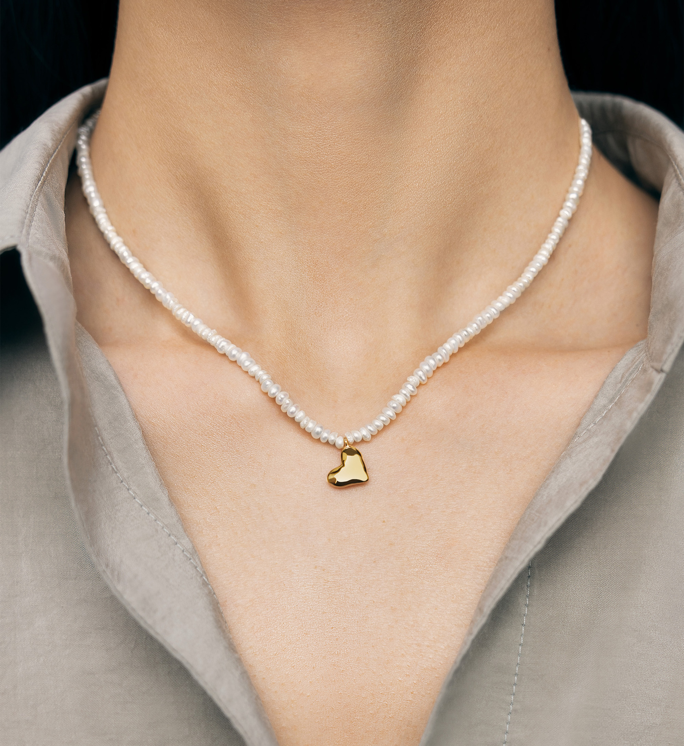 Heart Mini Pearl Necklace in 18k Gold Vermeil on Sterling Silver and ...