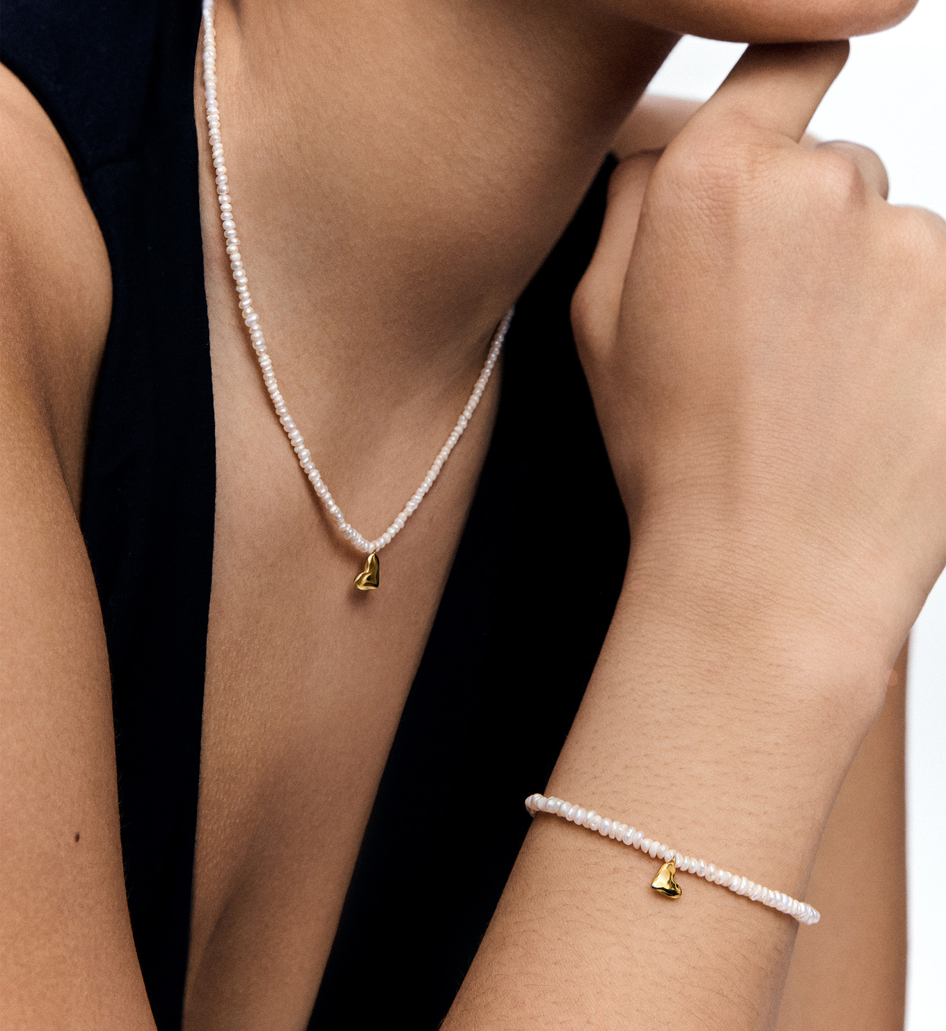 Heart Mini Pearl Necklace & Bracelet Set | Jewellery Sets | Monica Vinader