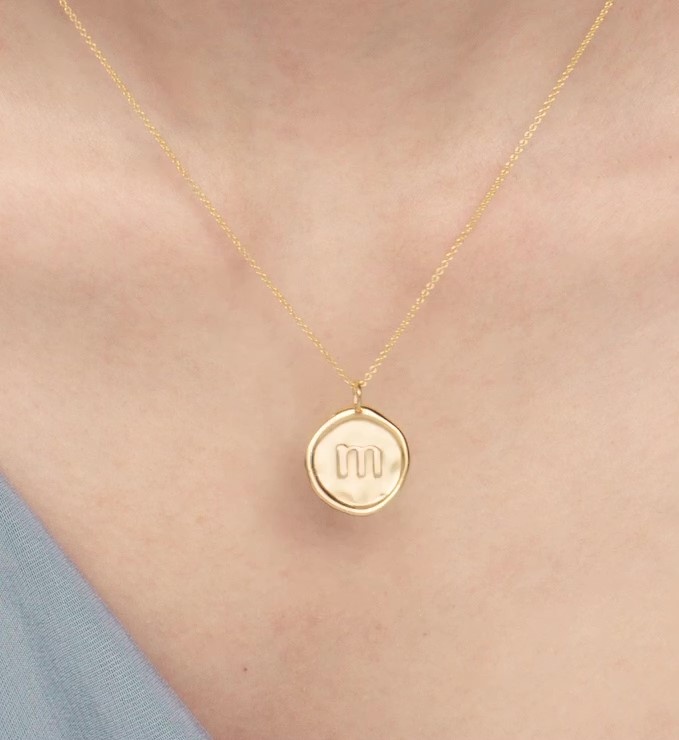Initial Stamp A Necklace Adjustable 41-46cm/16-18' in 18k Gold Vermeil ...