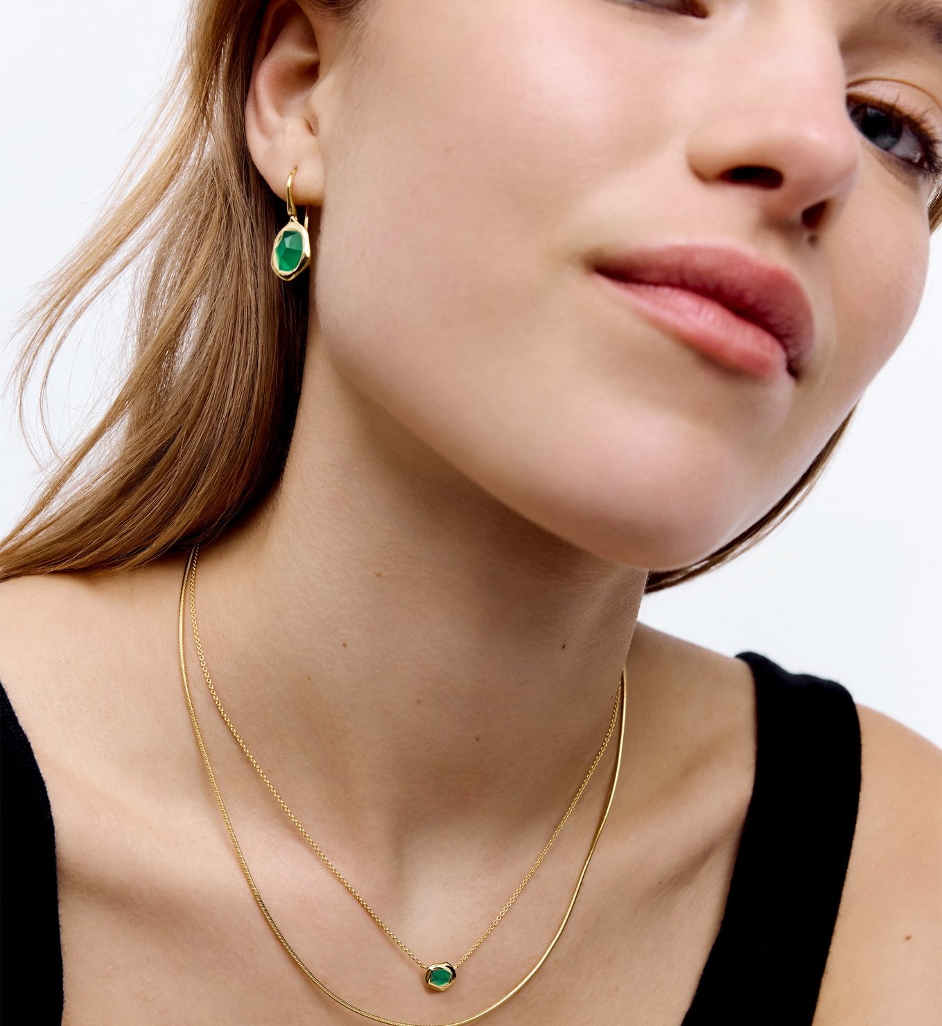 Odyssey Gemstone Small Chain Necklace in 18k Gold Vermeil on Sterling Silver and Green Onyx ...