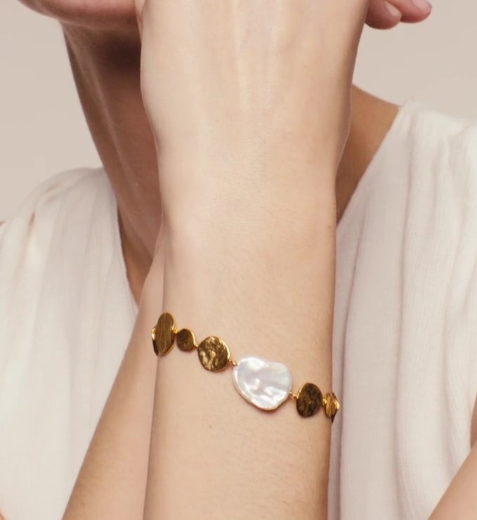Capri Keshi Pearl Disc Bracelet in 18k Gold Vermeil on Sterling Silver ...