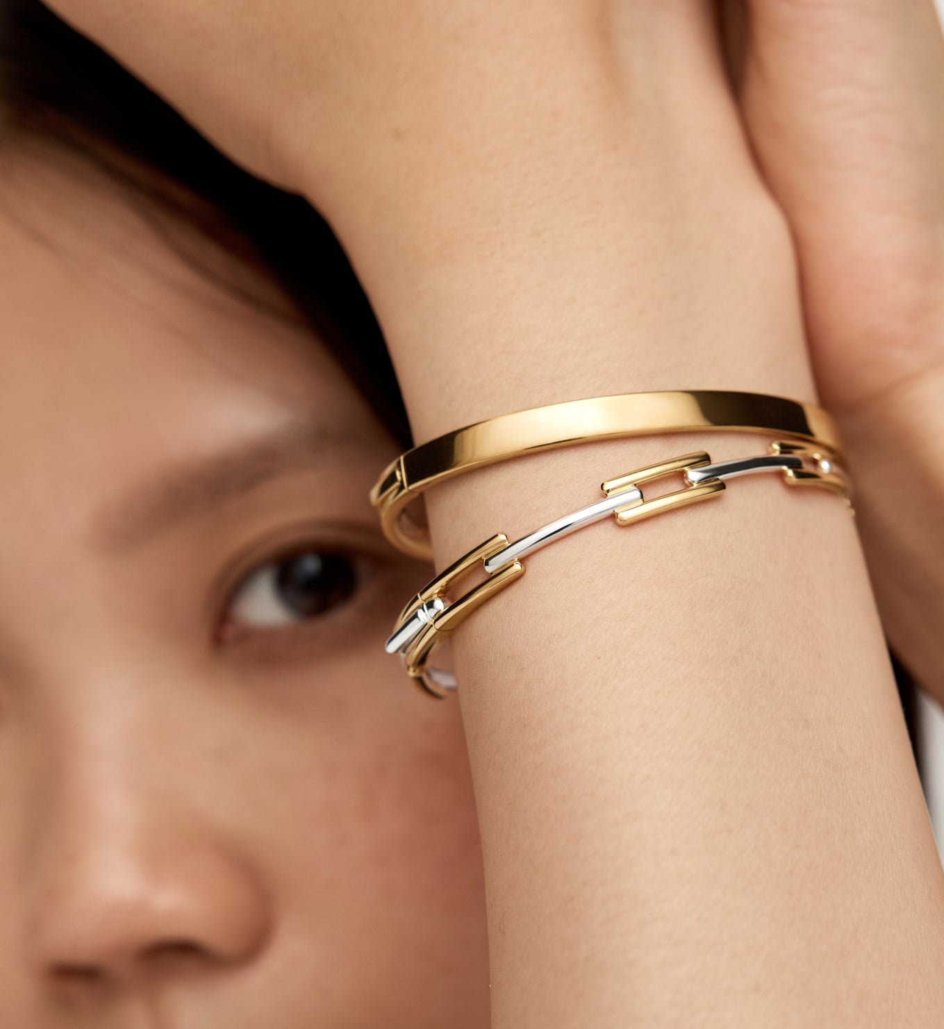 Signature Link Mixed Metal Slim Bangle in 18k Gold Vermeil on Sterling ...