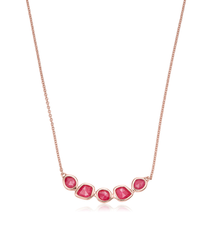 Siren Mini Nugget Cluster Necklace in 18ct Rose Gold Vermeil on Sterling Silver and Pink Quartz Jewellery by Monica Vinader