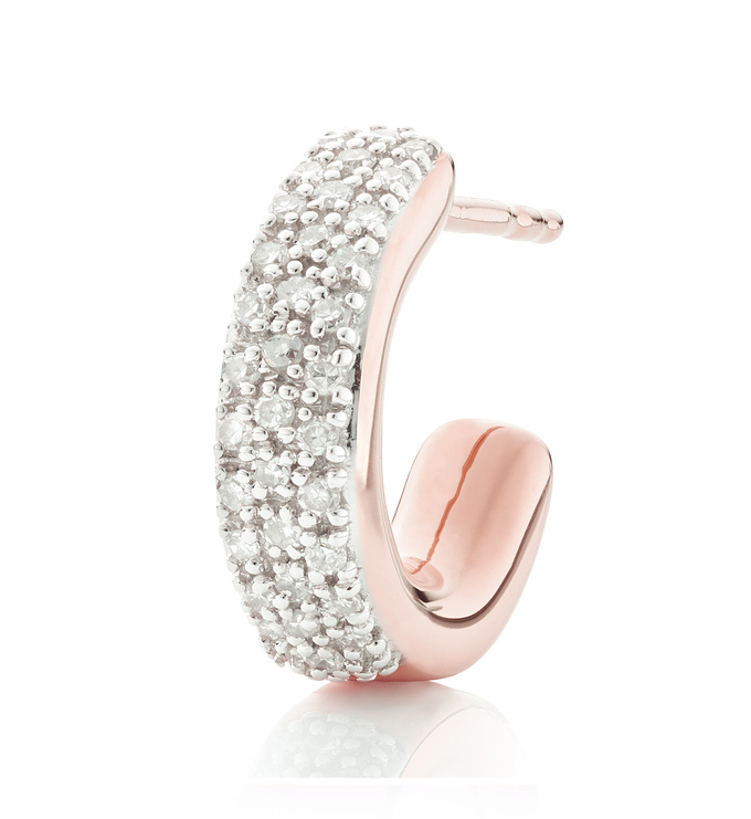 Fiji Mini Hoop Diamond Single Earring in 18k Rose Gold Vermeil On Sterling Silver and Diamond Jewellery by Monica Vinader