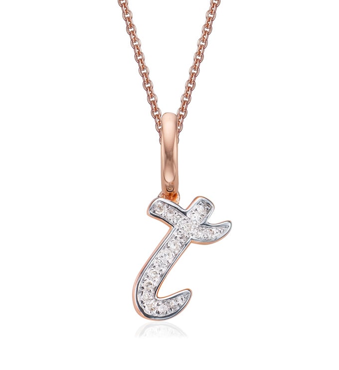 Alphabet T Diamond Pendant Charm in 18ct Rose Gold Vermeil On Sterling ...