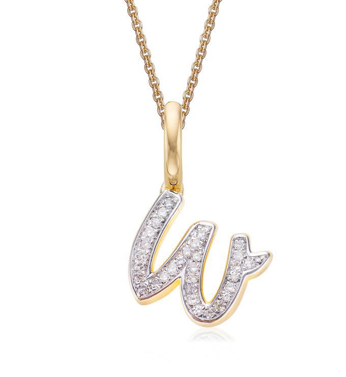 Alphabet W Diamond Pendant Charm in 18ct Gold Vermeil On Sterling ...