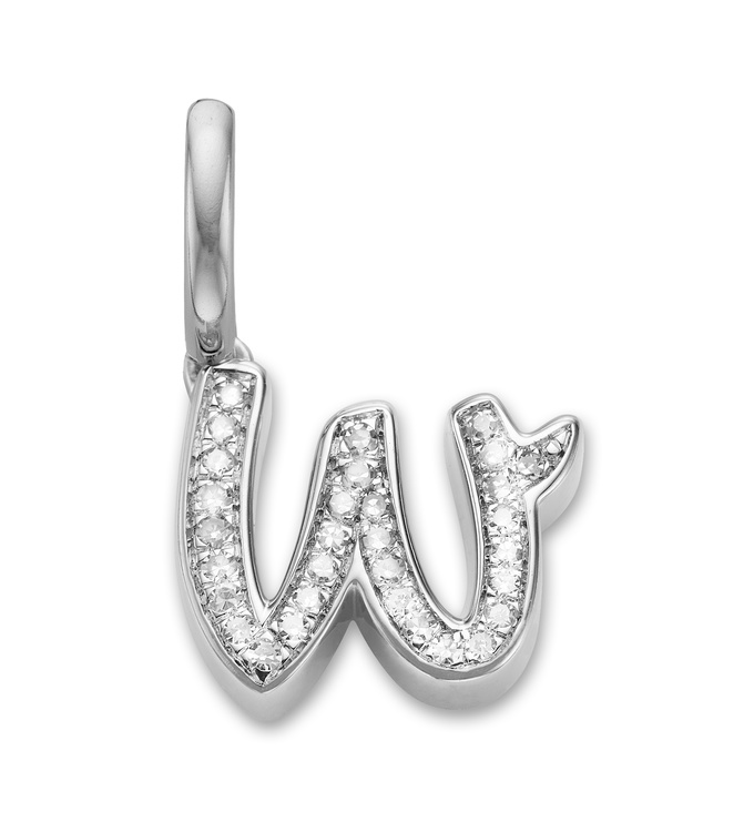 Alphabet W Diamond Pendant Charm in Sterling Silver and Diamond ...