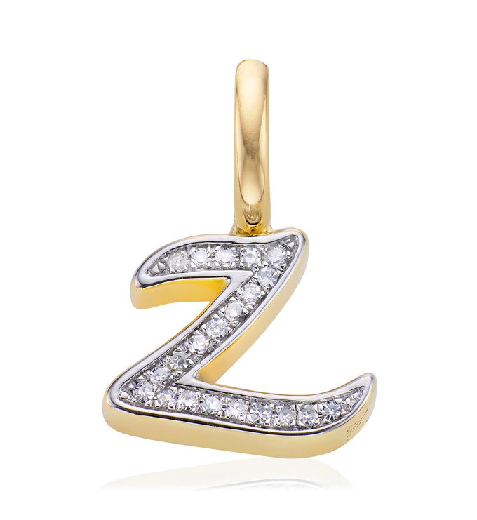 Z Alphabet In Diamond 10kt Yellow Gold Womens Round Diamond Heart Z