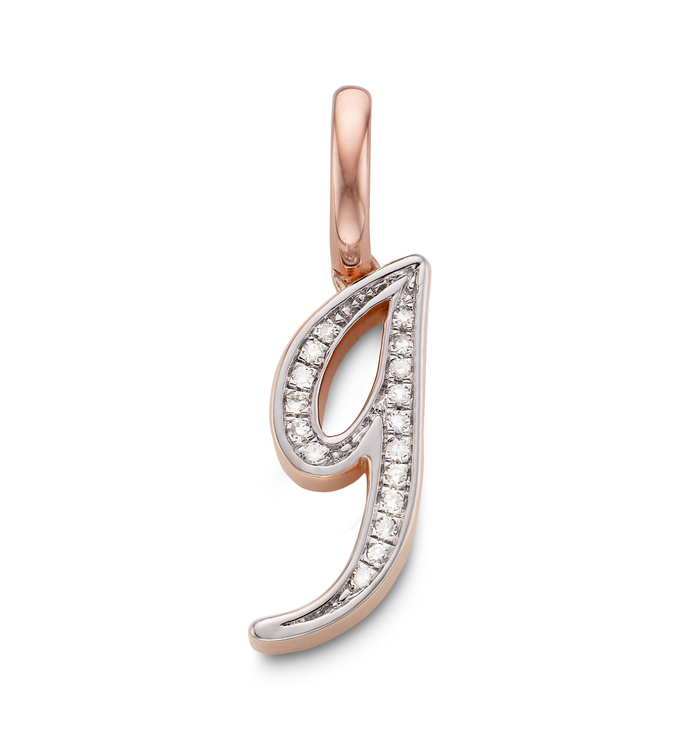 Alphabet G Diamond Pendant Charm in 18ct Rose Gold Vermeil on Sterling ...