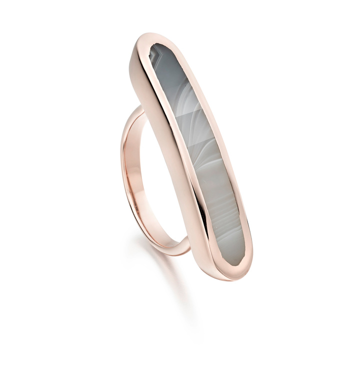 Baja Long Ring in 18ct Rose Gold Vermeil on Sterling Silver and Grey Agate Jewellery by Monica Vinader