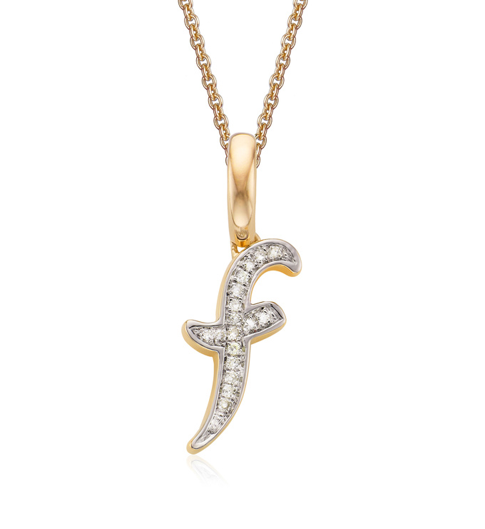 Alphabet F Diamond Pendant Charm in 18ct Gold Vermeil On Sterling ...