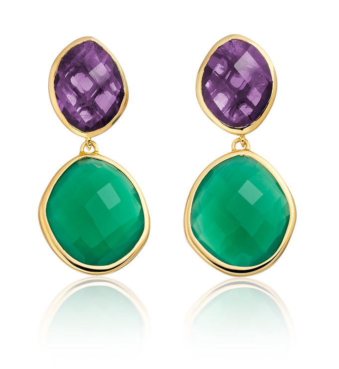 Medium Nugget Drop Earrings in 18ct Gold Vermeil On Sterling Silver and Green Onyx Jewellery by Monica Vinader