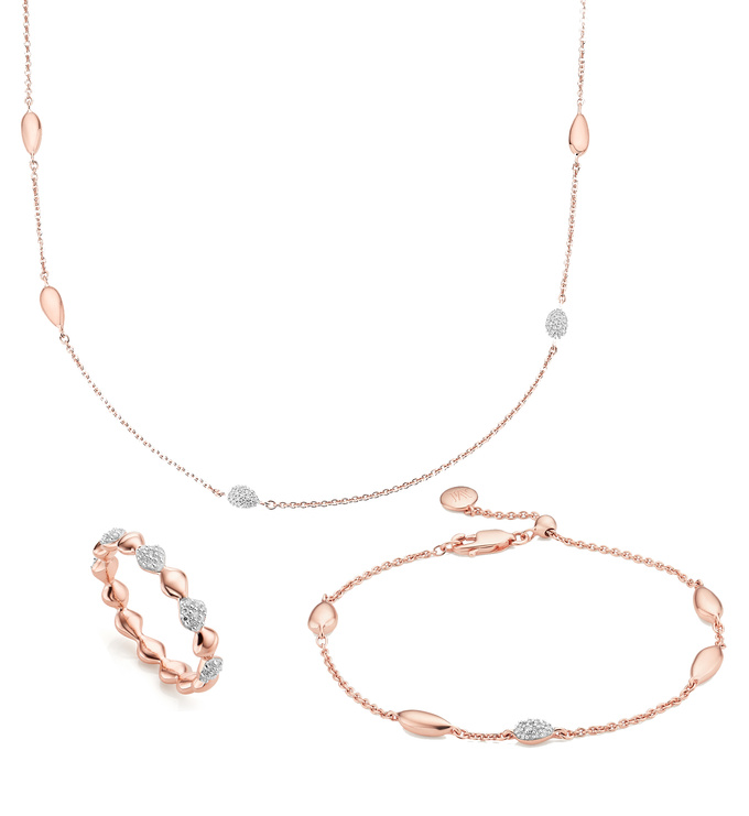 Nura Mixed Station Necklace and Bracelet with Multi Band Ring Diamond ...