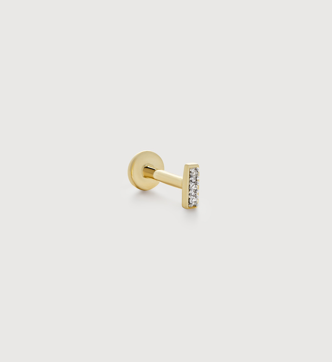 Linear Diamond Flat Back Piercing Stud Earring in 14k Solid Gold and ...