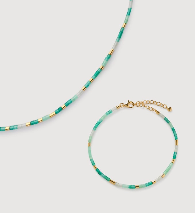 Delphi Multi Gemstone Beaded Necklace and Bracelet Set - Green Onyx ...