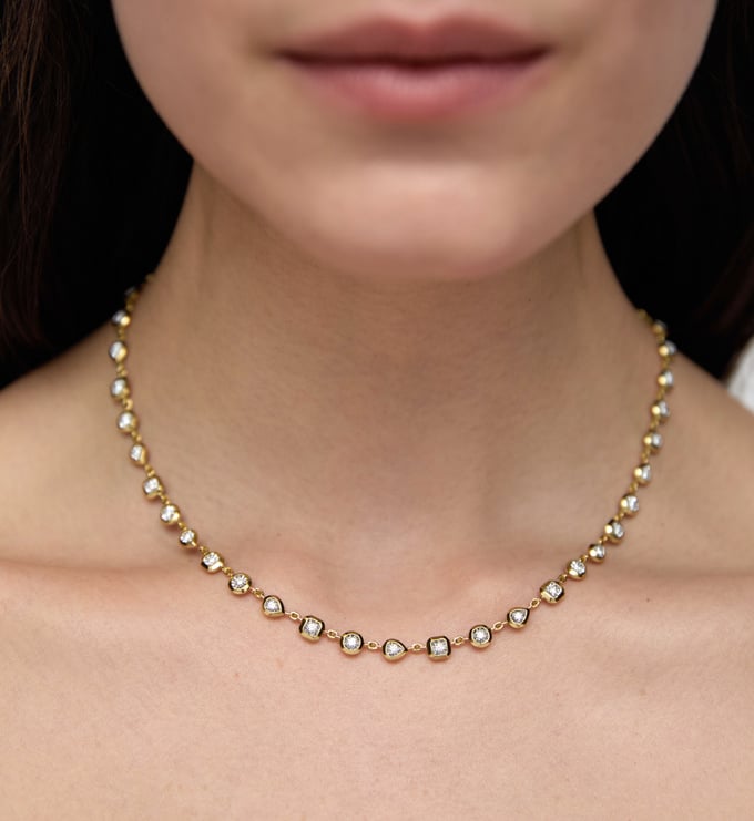 Bezel Diamond Chain Necklace in 18k Gold Vermeil on Sterling Silver and ...