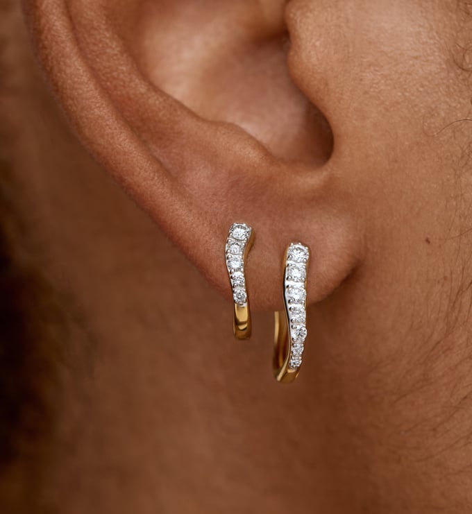 Riva Pavé Diamond Huggie Earrings in Sterling Silver and Lab Grown ...