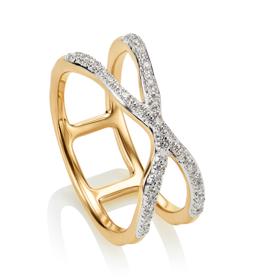 Riva Wave Cross Ring in 18k Gold Vermeil on Sterling Silver and Diamond ...