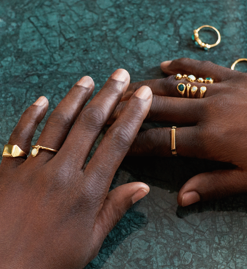 Siren Charm Ring in 18ct Gold Vermeil on Sterling Silver and Green Onyx ...