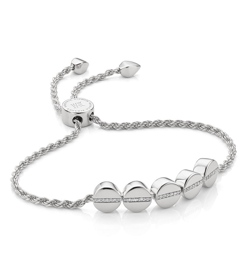 Linear Bead Diamond Row Friendship Chain Bracelet in Sterling Silver ...