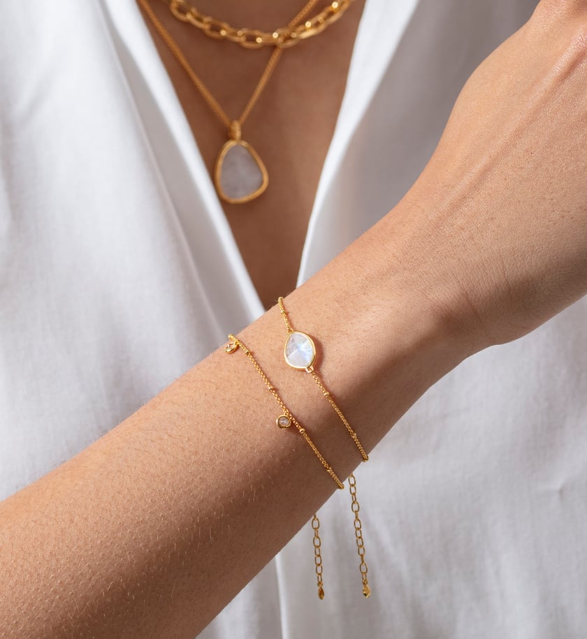 Petal Bracelet in 18k Gold Vermeil on Sterling Silver and Moonstone ...