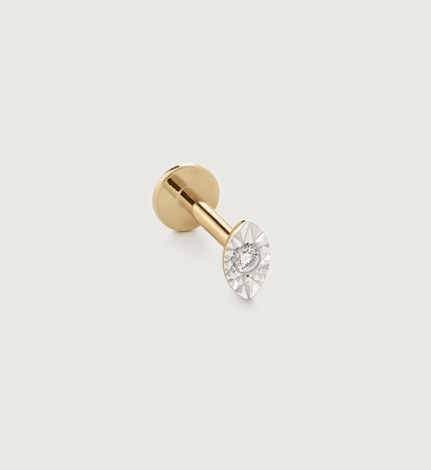 Diamond Marquise Single Labret Piercing Earring in 14k Solid Gold and ...