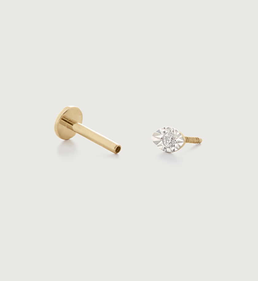 Diamond Marquise Single Labret Piercing Earring in 14k Solid Gold and ...
